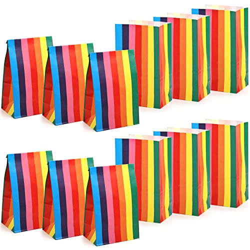 Cedilis 100 Pack Rainbow Party Favor Bags, Paper Goody Bag for Kids, Colorful Party Treat Bags for Chirstmas, Birthday, Baby Shower, Wedding, 5.1x 8.5 x 3.1IN