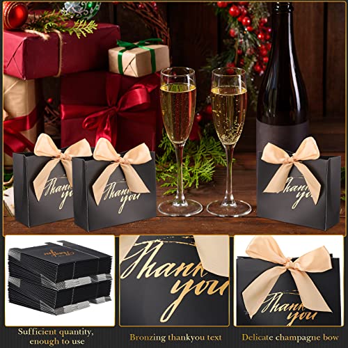 Wesiti 80 Pack Mini Thank You Gift Bags Goodie Favor Bags with Bow 4.53 x 1.77 x 3.94 Inch Paper Bags for Gift Wrap (Black Foil)