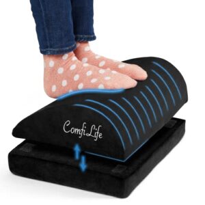 comfilife foot rest for under desk at work – adjustable desk foot rest for office chair, gaming – ergonomic teardrop design for back, hip & leg pain relief – 100% memory foam (black)