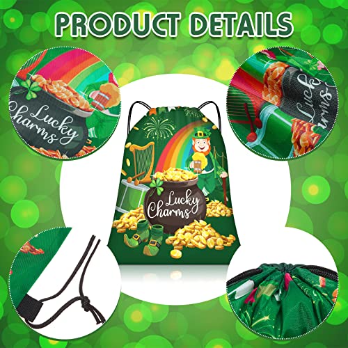 24 Pcs St. Patrick's Day Drawstring Bags Shamrock Backpack Irish Theme Gift Bags Clover Printed Storage Goody Bags Treat Candy Bags for St. Patrick's Party Traveling Outdoor Supply, 6 Designs