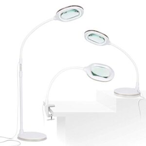 brightech lightview pro magnifying led desk lamp with light, hobbies & reading, flexibility & durability magnifying floor lamp, 3 in 1 led light glass magnifier, work light for pro uses – white