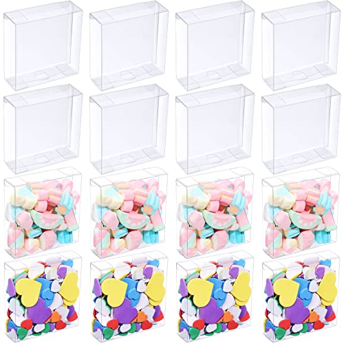 50 Pcs Clear Favor Boxes Gift Boxes Transparent Plastic Individual Macaron Boxes 4 x 4 x 1.2 Inch Clear Treats Candy Boxes for Packaging Dessert Containers Wedding Party Supplies