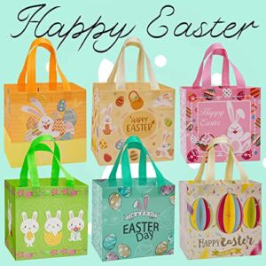 Fayayuan 12PCS Easter Gift Bags Large Reusable Bunny Egg Easter Basket Tote Bags,Non-Woven Easter Treat Bags for Gifts Wrapping, Egg Hunt Game, Easter Party Supplies, 8.3×7.9×5.9inch