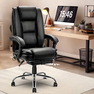 NOBLEMOOD Executive Office Chair, 4 Points Massage Heated Desk Chair, Big and Tall Office Chair Ventilation Mesh Ergonomic Reclining Chair with Lumbar Support Pillow and Footrest(Black)