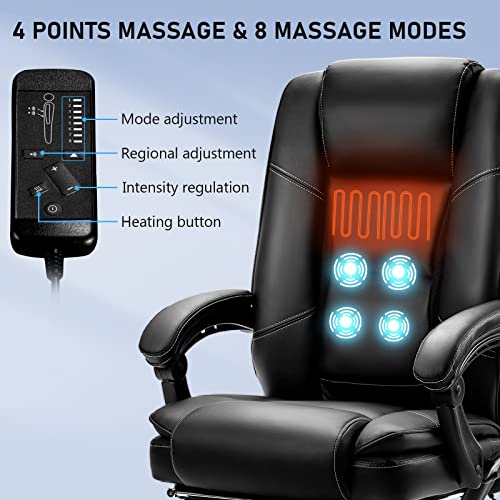 NOBLEMOOD Executive Office Chair, 4 Points Massage Heated Desk Chair, Big and Tall Office Chair Ventilation Mesh Ergonomic Reclining Chair with Lumbar Support Pillow and Footrest(Black)