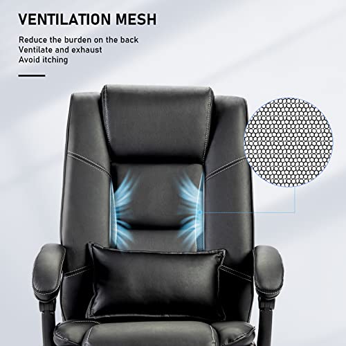 NOBLEMOOD Executive Office Chair, 4 Points Massage Heated Desk Chair, Big and Tall Office Chair Ventilation Mesh Ergonomic Reclining Chair with Lumbar Support Pillow and Footrest(Black)