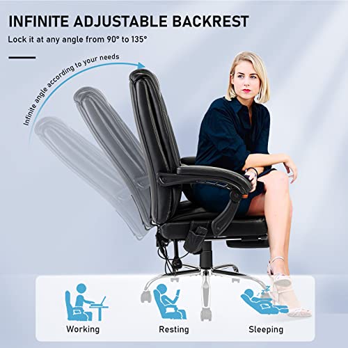 NOBLEMOOD Executive Office Chair, 4 Points Massage Heated Desk Chair, Big and Tall Office Chair Ventilation Mesh Ergonomic Reclining Chair with Lumbar Support Pillow and Footrest(Black)