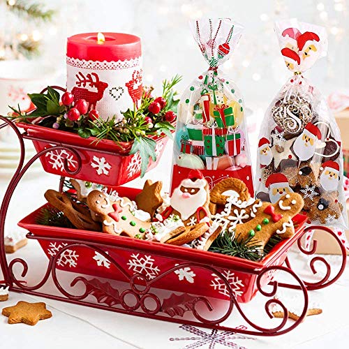 LOKIPA 200 Pcs Christmas Cellophane Treat Bags, Xmas Clear Cello Gift Bags Candy Goodies Bags with Twist Ties for Christmas Party Supplies