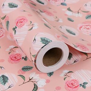 aimyoo pink floral wrapping paper jumbo roll 17 in x 60 ft, vintage flower gift wrap for wedding bridal shower birthday