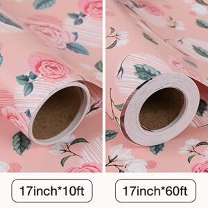 Aimyoo Pink Floral Wrapping Paper Jumbo Roll 17 in x 60 ft, Vintage Flower Gift Wrap for Wedding Bridal Shower Birthday