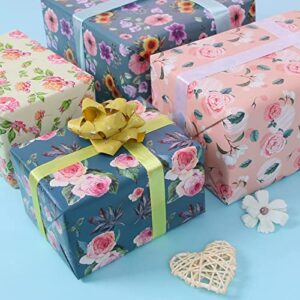 Aimyoo Pink Floral Wrapping Paper Jumbo Roll 17 in x 60 ft, Vintage Flower Gift Wrap for Wedding Bridal Shower Birthday