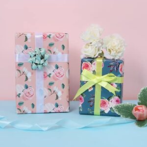 Aimyoo Pink Floral Wrapping Paper Jumbo Roll 17 in x 60 ft, Vintage Flower Gift Wrap for Wedding Bridal Shower Birthday