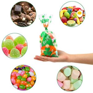 DERAYEE St. Patrick Day Cellophane Treat Bags, 160Pcs Clear Candy Goody Gift Bags with Twist Ties Lucky Shamrock Leprechaun Hat