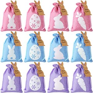 24 pcs easter burlap drawstring bags easter burlap bags with drawstrings bunny linen goody gift bags with double jute drawstrings easter bags burlap easter bunny bags for easter party (bright style)