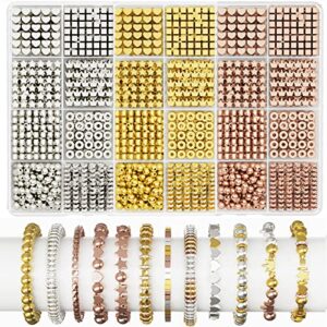 artdot gold beads for jewelry bracelets making, 1740 pcs 8 styles spacer beads kit (gold, sliver, rose gold)