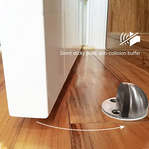 6 Pack Floor Door Stopper Brushed Stainless Steel Door Stops with Rubber Bumper Contemporary Safety Floor Mounted Doorstop with Hardware Screws for Wall Door Protection