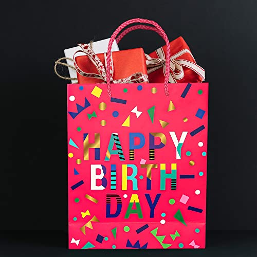 Progibbs LLC Gift Bag with Card and Tissue Paper (Pink) - Birthday Gift Bag for Presents - Party Bag with Handles for Birthday,Kids,Wedding,Celebrations,Baby Shower