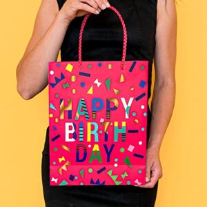 Progibbs LLC Gift Bag with Card and Tissue Paper (Pink) - Birthday Gift Bag for Presents - Party Bag with Handles for Birthday,Kids,Wedding,Celebrations,Baby Shower