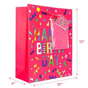 Progibbs LLC Gift Bag with Card and Tissue Paper (Pink) - Birthday Gift Bag for Presents - Party Bag with Handles for Birthday,Kids,Wedding,Celebrations,Baby Shower