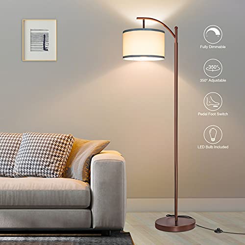 Fully Dimmable Floor Lamp Modern Standing Lamp with Dimmer Tall Pole Lamp with Adjustable Lamp Head Brown Floor Lamp with Hanging Shade Reading Standing Light for Living Room ,Bedroom 8W Bulb Included