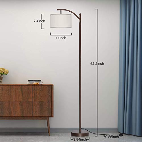 Fully Dimmable Floor Lamp Modern Standing Lamp with Dimmer Tall Pole Lamp with Adjustable Lamp Head Brown Floor Lamp with Hanging Shade Reading Standing Light for Living Room ,Bedroom 8W Bulb Included