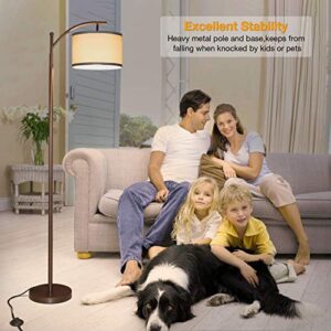 Fully Dimmable Floor Lamp Modern Standing Lamp with Dimmer Tall Pole Lamp with Adjustable Lamp Head Brown Floor Lamp with Hanging Shade Reading Standing Light for Living Room ,Bedroom 8W Bulb Included