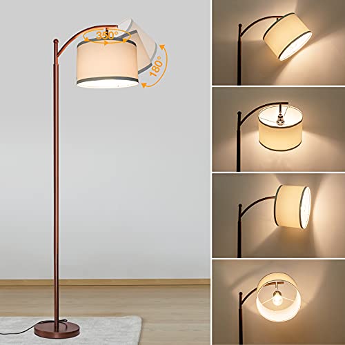 Fully Dimmable Floor Lamp Modern Standing Lamp with Dimmer Tall Pole Lamp with Adjustable Lamp Head Brown Floor Lamp with Hanging Shade Reading Standing Light for Living Room ,Bedroom 8W Bulb Included