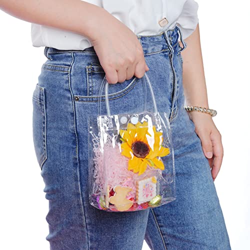 25Pcs Clear PVC Gift Bags with Handles, Small Plastic Tote Bags Transparent Gift Wrap Bags Reusable Shopping Bags for Wedding Candy Bags,Dessert,Merchandise, Retail, Small Business (Clear 5.9 * 5.1)