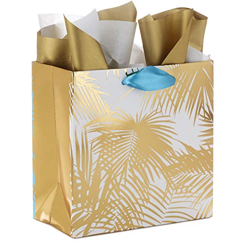 Hallmark Signature 7" Medium Gift Bag with Tissue Paper (Gold Palm Print) for Birthdays, Anniversaries, Weddings and More