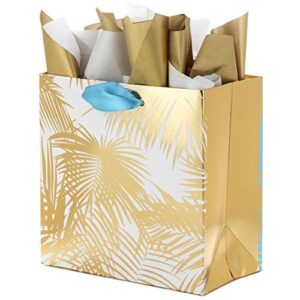 Hallmark Signature 7" Medium Gift Bag with Tissue Paper (Gold Palm Print) for Birthdays, Anniversaries, Weddings and More