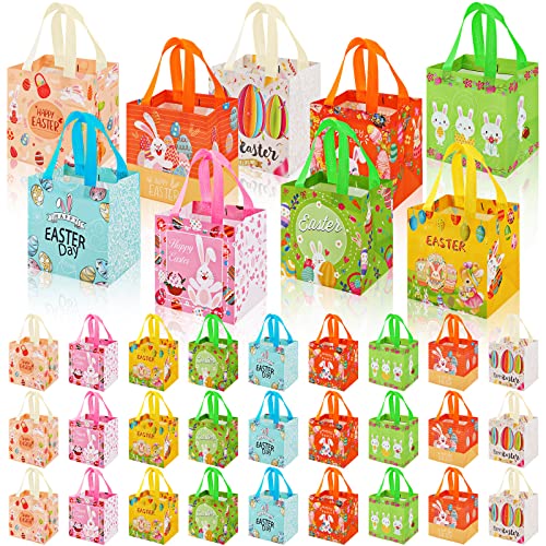 Mixweer 36 Pcs Easter Gift Bags with Handles 7.9 x 7.9 x 5.9 Inches Easter Egg Hunt Candy Bags Reusable Easter Party Treat Goodie Bags for Easter Party Favors, Easter Egg Hunt