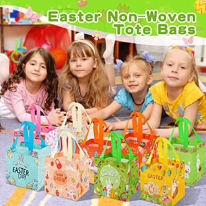 Mixweer 36 Pcs Easter Gift Bags with Handles 7.9 x 7.9 x 5.9 Inches Easter Egg Hunt Candy Bags Reusable Easter Party Treat Goodie Bags for Easter Party Favors, Easter Egg Hunt