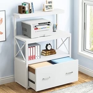 tribesigns lateral file cabinet modern filing cabinet with 1 large drawer, printer stand with 3 open storage shelves for home office