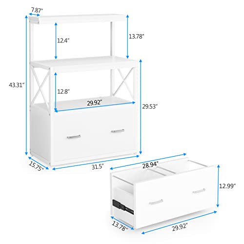 Tribesigns Lateral File Cabinet Modern Filing Cabinet with 1 Large Drawer, Printer Stand with 3 Open Storage Shelves for Home Office