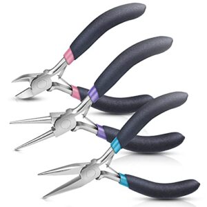 jewelry pliers set, paxcoo 3pcs jewelry making pliers tools kit includes needle nose pliers, round nose pliers, wire cutters for jewelry making supplies, wire wrapping, diy crafts, beading