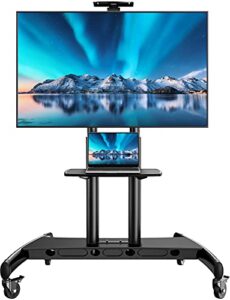 perlesmith mobile tv stand for 55-90 inch flat/curved screen tv max vesa 800x500mm outdoor tv cart with height adjustable av shelf- ul certificated rolling floor tv stand holds up to 200lbs (pstvmc07)