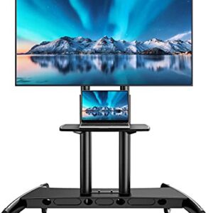 PERLESMITH Mobile TV Stand for 55-90 Inch Flat/Curved Screen TV Max VESA 800x500mm Outdoor TV Cart with Height Adjustable AV Shelf- UL Certificated Rolling Floor TV Stand Holds up to 200Lbs (PSTVMC07)