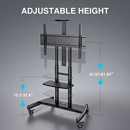 PERLESMITH Mobile TV Stand for 55-90 Inch Flat/Curved Screen TV Max VESA 800x500mm Outdoor TV Cart with Height Adjustable AV Shelf- UL Certificated Rolling Floor TV Stand Holds up to 200Lbs (PSTVMC07)