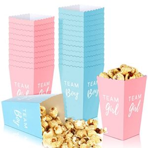 50 pack gender reveal paper popcorn boxes blue pink decorative dinnerware mini popcorn and candy favor treat boxes team boy girl paper popcorn boxes for baby shower gender reveal party supplies