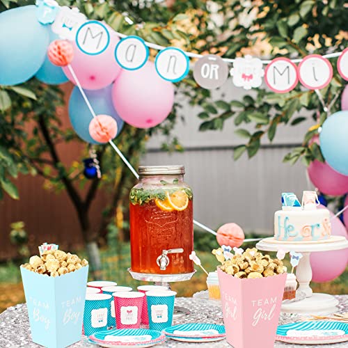 50 Pack Gender Reveal Paper Popcorn Boxes Blue Pink Decorative Dinnerware Mini Popcorn and Candy Favor Treat Boxes Team Boy Girl Paper Popcorn Boxes for Baby Shower Gender Reveal Party Supplies