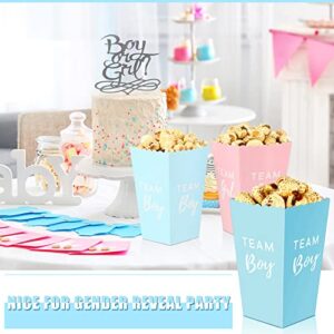 50 Pack Gender Reveal Paper Popcorn Boxes Blue Pink Decorative Dinnerware Mini Popcorn and Candy Favor Treat Boxes Team Boy Girl Paper Popcorn Boxes for Baby Shower Gender Reveal Party Supplies