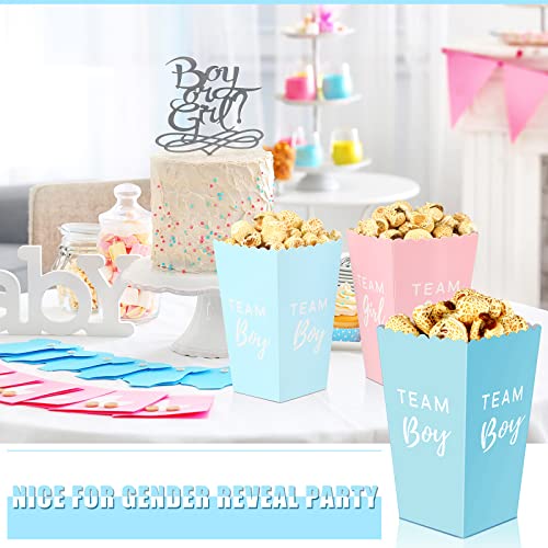 50 Pack Gender Reveal Paper Popcorn Boxes Blue Pink Decorative Dinnerware Mini Popcorn and Candy Favor Treat Boxes Team Boy Girl Paper Popcorn Boxes for Baby Shower Gender Reveal Party Supplies