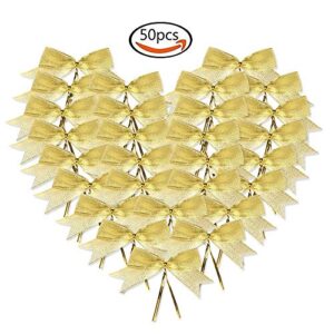 NOYI TRAXD 50 Pcs Twist Tie Bows Ribbon Gold Twist Tie 1 Inch