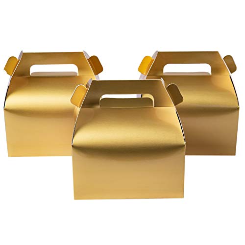 ONE MORE 25-Pack Gable Gold Candy Treat Boxes,Small Goodie Gift Boxes for Wedding and Birthday Party Favors Box 6.2 x 3.5 x 3.5 inch