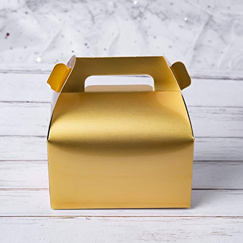 ONE MORE 25-Pack Gable Gold Candy Treat Boxes,Small Goodie Gift Boxes for Wedding and Birthday Party Favors Box 6.2 x 3.5 x 3.5 inch