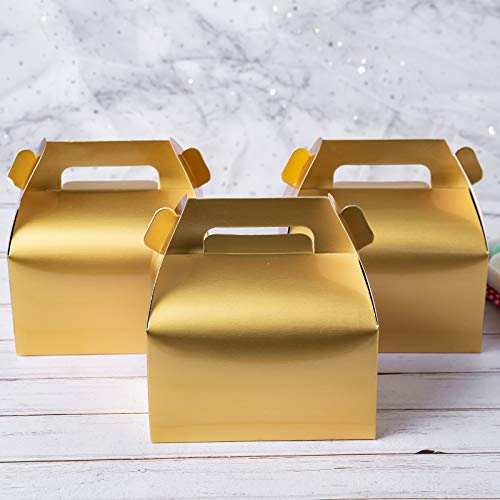 ONE MORE 25-Pack Gable Gold Candy Treat Boxes,Small Goodie Gift Boxes for Wedding and Birthday Party Favors Box 6.2 x 3.5 x 3.5 inch