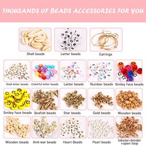 JOJANEAS Clay Beads for Bracelet Making Kits, 24 Colors 7200 Pcs Flat Round Polymer Heishi Beads, A-Z Smiley Letter Beads, Strings for Jewelry Making Kit Bracelets Necklace Gift for Girls 6-12