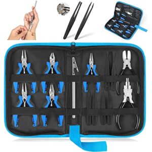 jewelry pliers, 16pcs jewelry making tools kit, micro jewelry pliers set, bracelet tool jewelry helper, tweezers set, mini pliers for jewelry making supplies diy crafting beading repairing