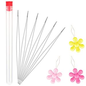 6 pieces beading needles big eye beading needles beading embroidery stainless needles with needle bottle and 3 pcs bead needle threader for jewelry making (4.01inch)