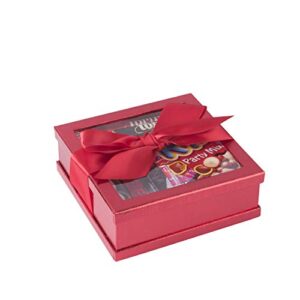 Hammont Clear Window Gift Boxes - 3 Pack - Multipurpose Bakery Boxes with Ribbon | Treat Boxes Perfect for Party Favors, Cookies and Cupcakes (Red, 6” x 6” x 2”)